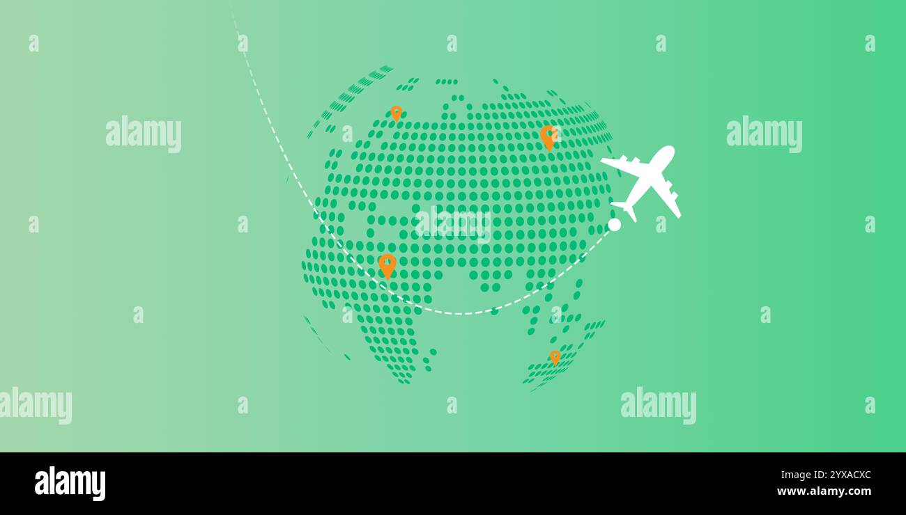 Planes routes white flying over world map, Tourism and travel concept ...