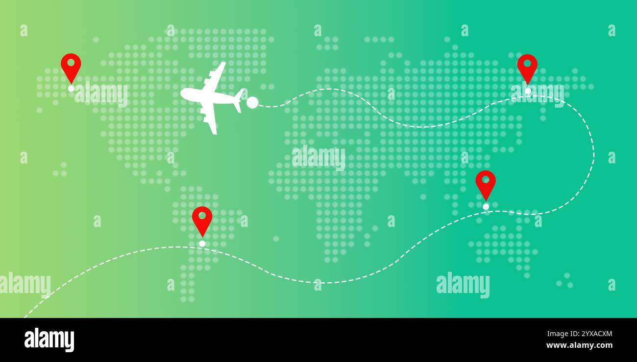 Planes routes white flying over world map, Tourism and travel concept ...