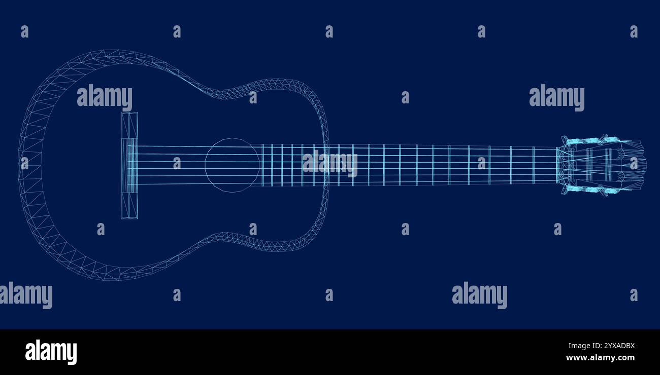 Acoustic guitar blue contour. Music instrument outline. Vector ...