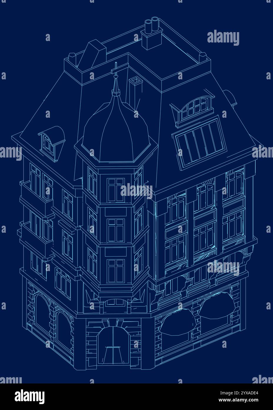 Isometric building contour. Business offices, apartment houses ...