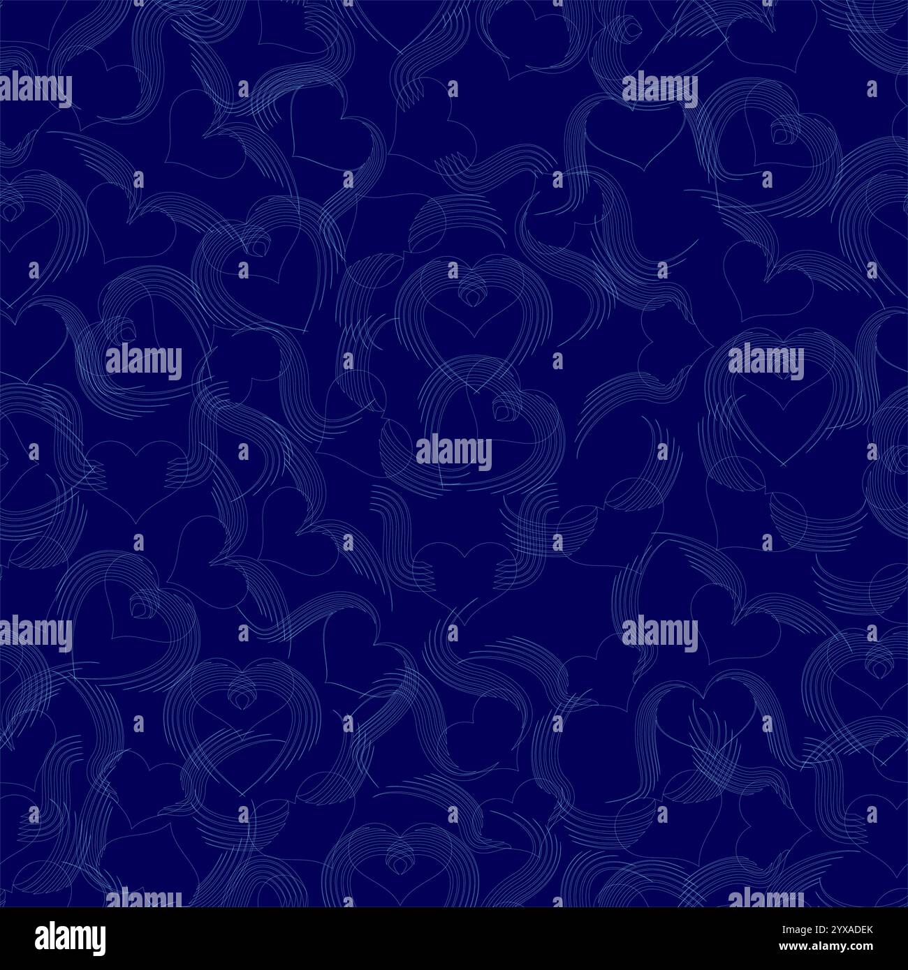 Seamless pattern of blue contour hearts with wings. Vector illustration ...