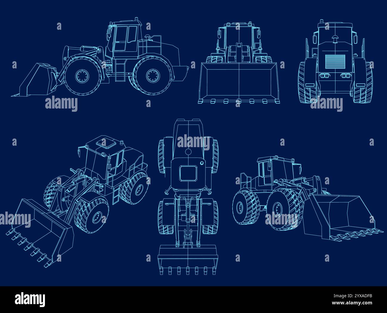 Heavy equipment and machinery detailed contour set. Outline of ...