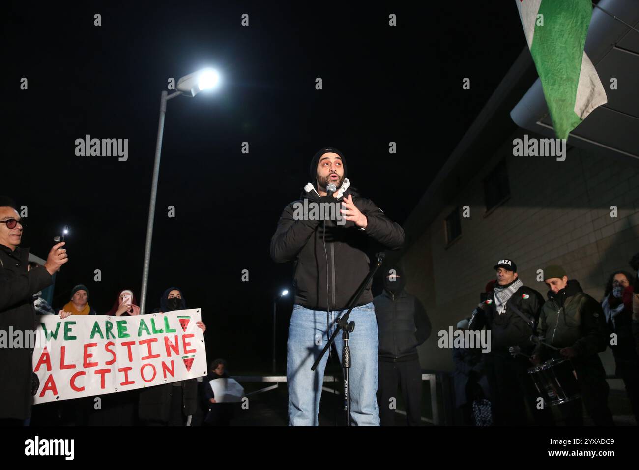 Reigate, England, UK. 14th Dec, 2024. Rapper and activist LOWKEY speaks ...
