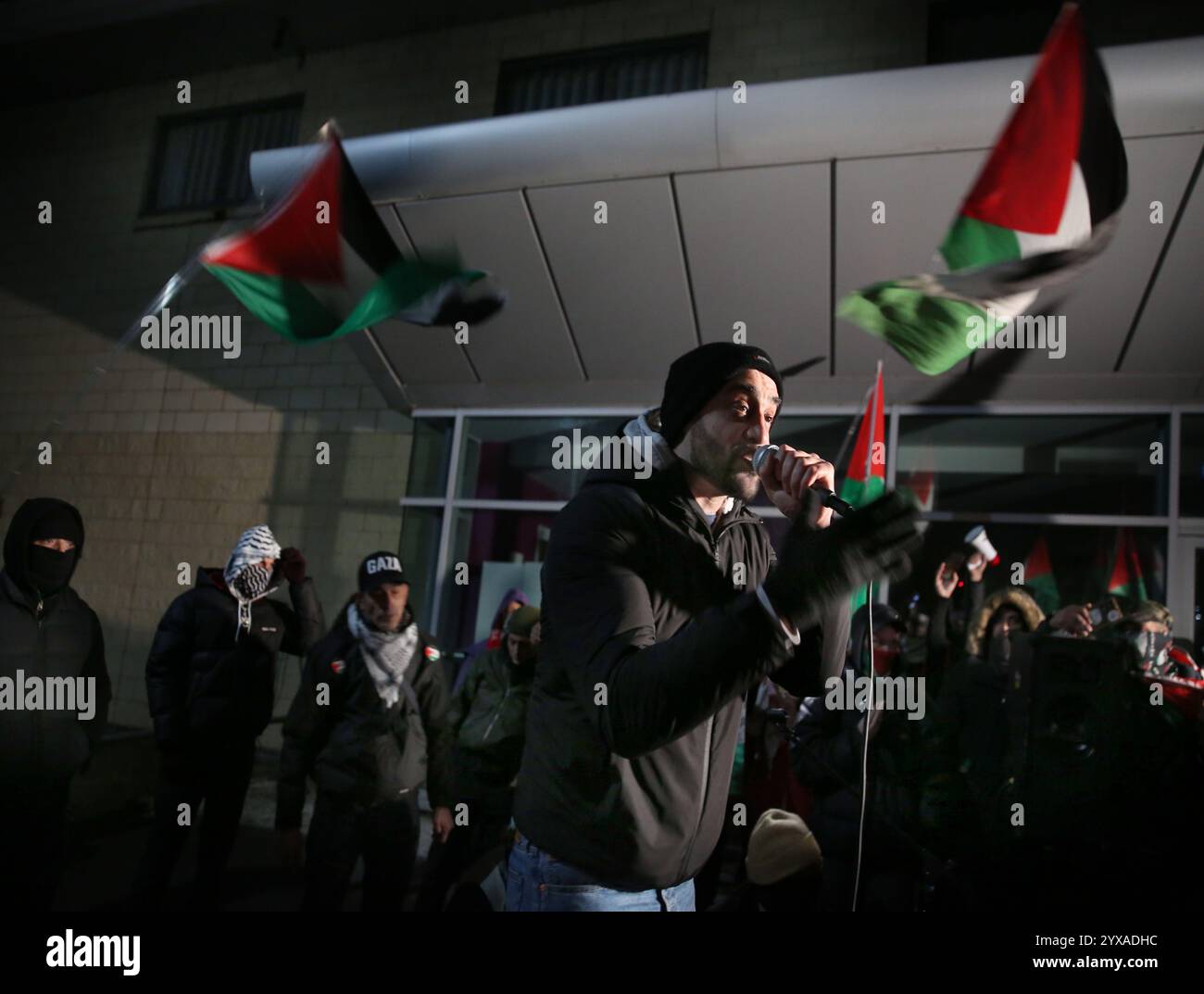 Reigate, England, UK. 14th Dec, 2024. Rapper and activist LOWKEY speaks ...