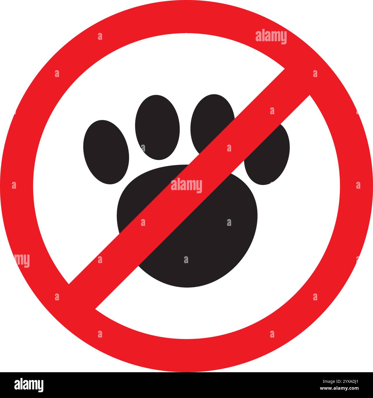 No pets allowed. Paw pads and ban signs. Animal tracks and stop sign ...