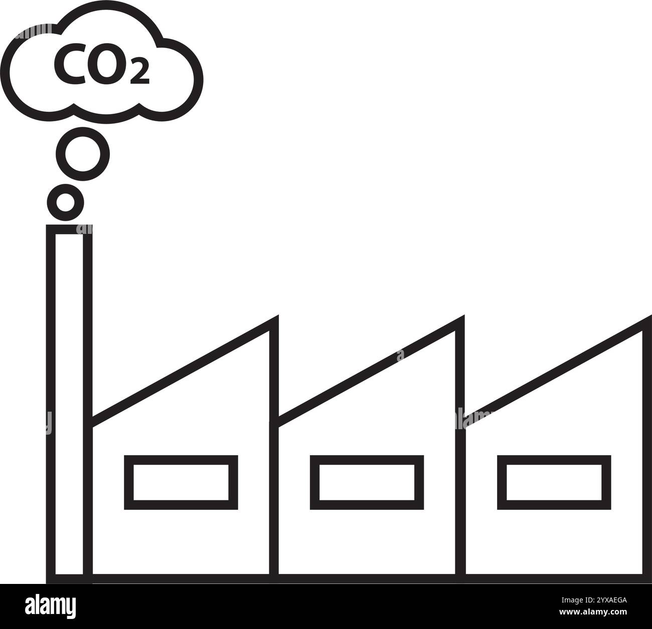 Co2 cloud factory black vector icon. Carbon dioxide industrial footprint pollution filled symbol ...