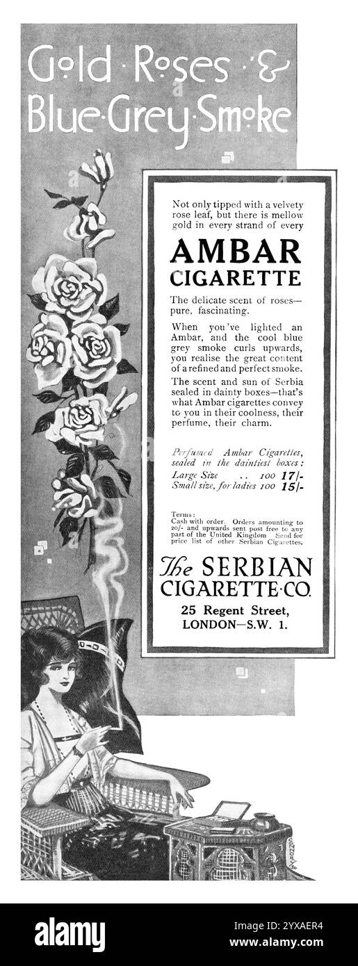 1920 British advertisement for Ambar cigarettes by The Serbian ...
