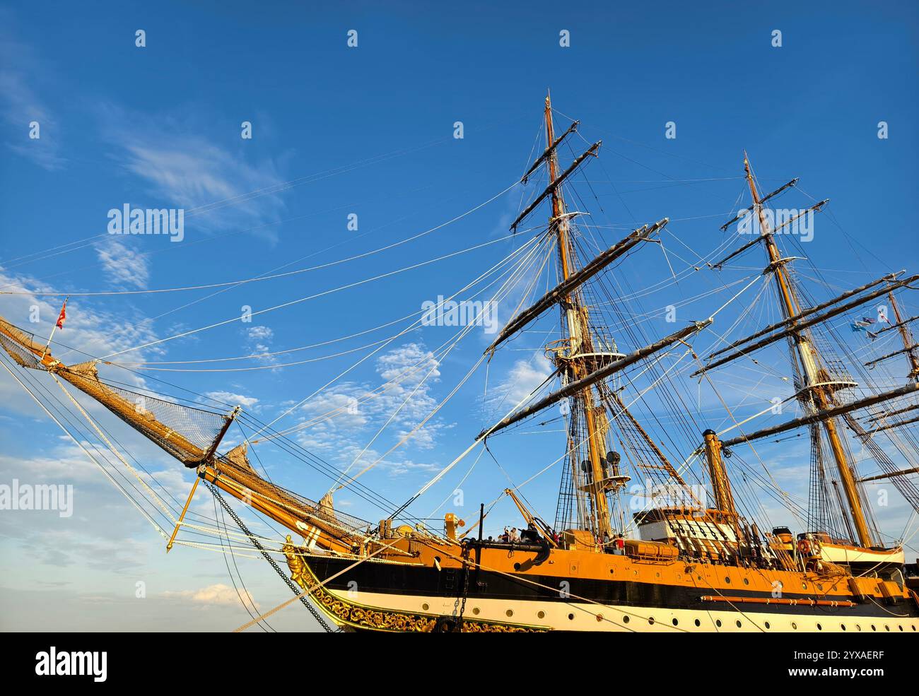 A large old ship at pier under a beautiful blue sky Stock Photo - Alamy