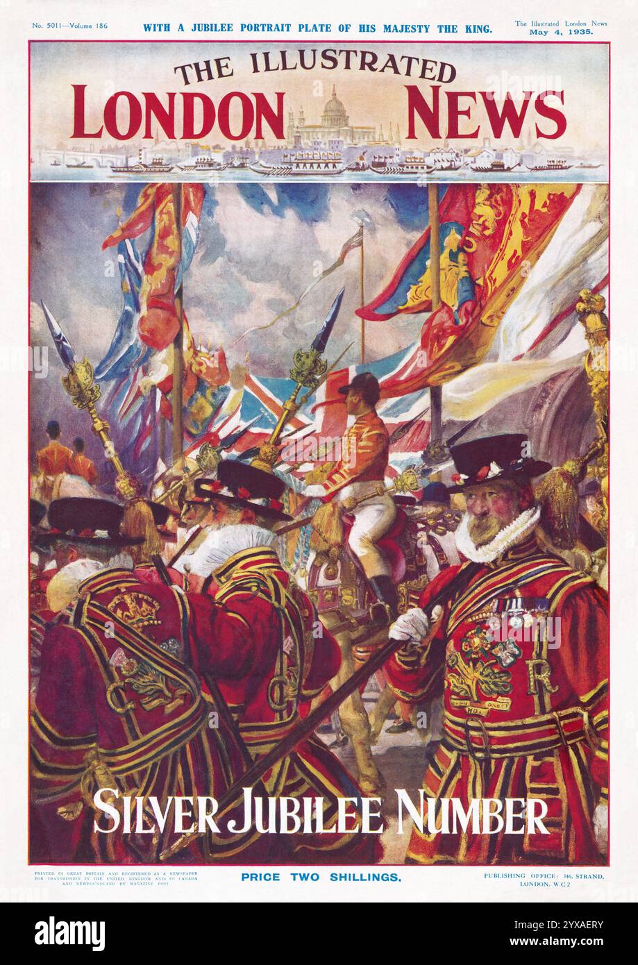 1935 vintage magazine cover of The Illustrated London News for the silver jubilee of King George ...