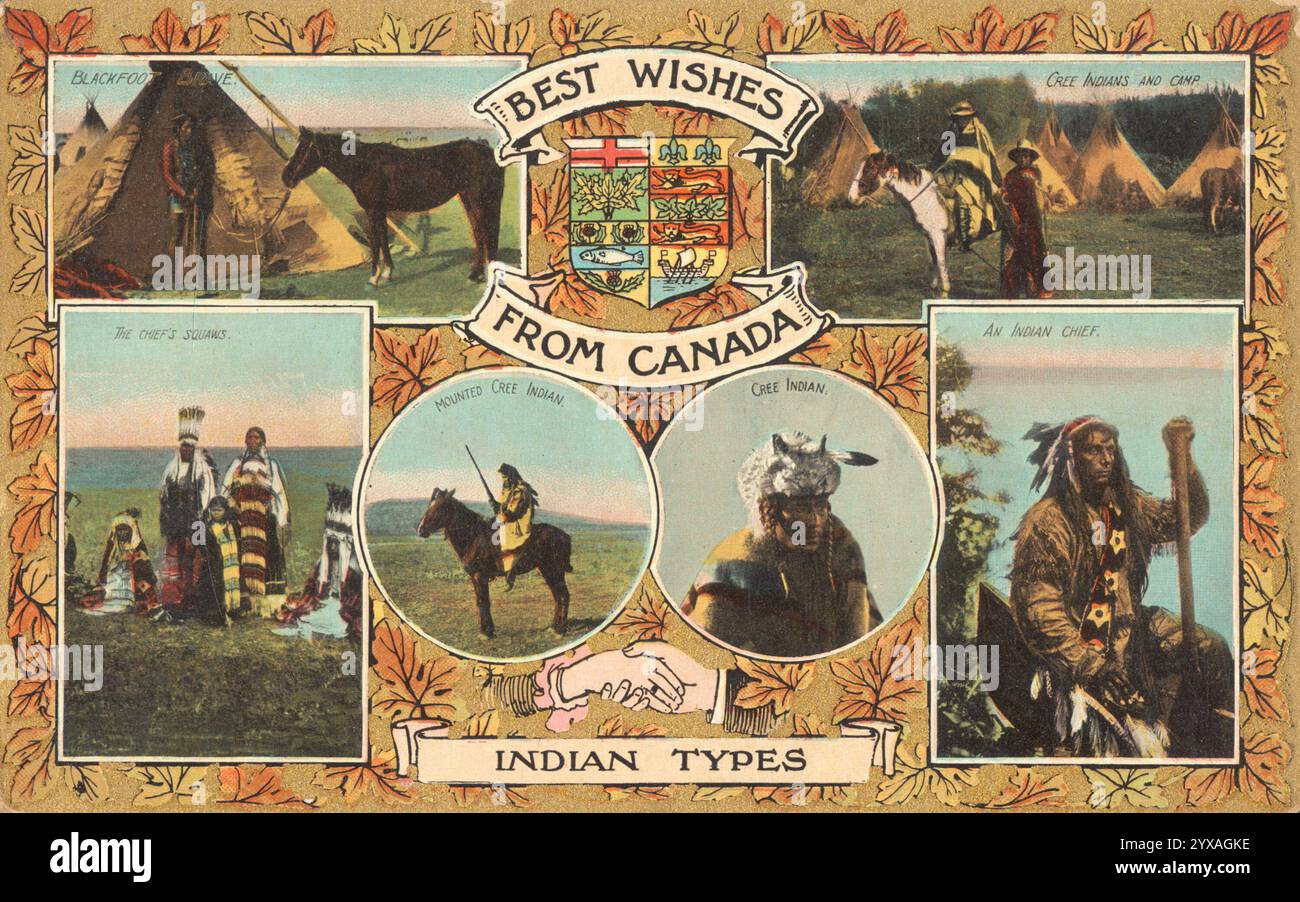 Vintage color postcard depicting Canadian prairie First Nations peoples ...
