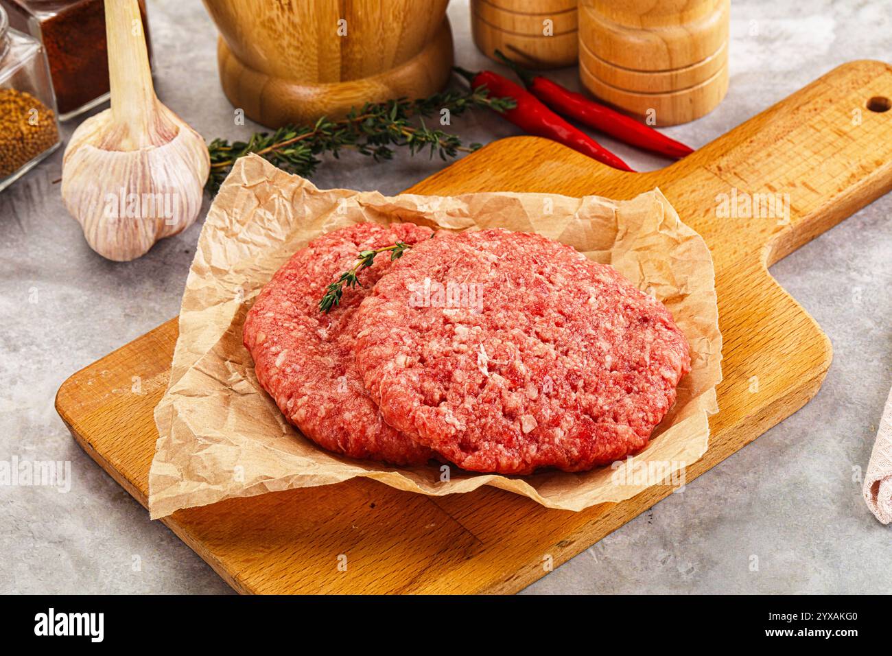 Raw beef minced meat cutlet for grill Stock Photo - Alamy