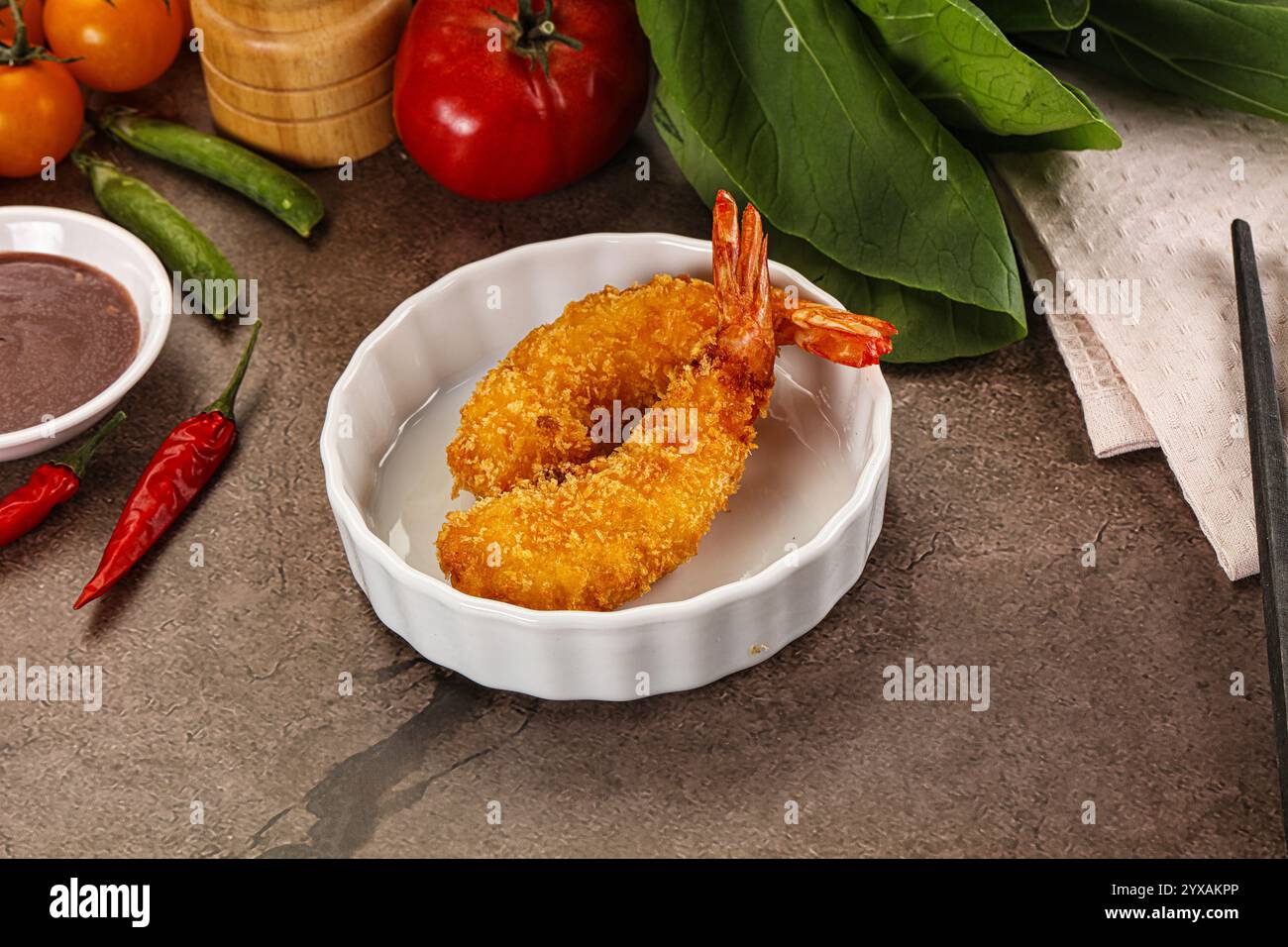 Crispy breaded golden fried prawns with sauce Stock Photo - Alamy