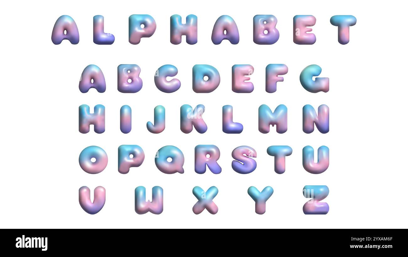 3D letters the English alphabet Y2K style. Bubble font. Festive design ...