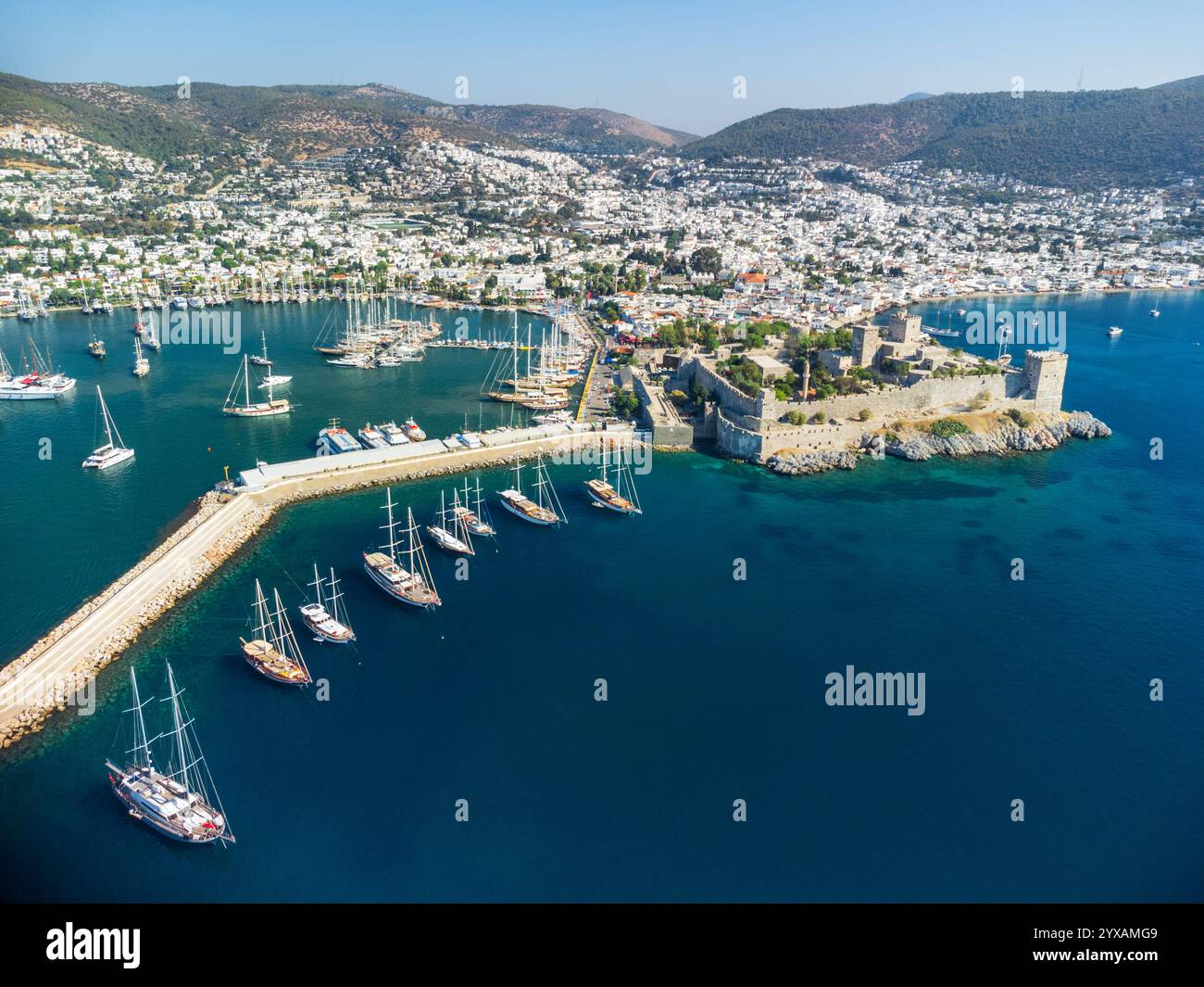 Awesome aerial view of Bodrum Marina and Bodrum Castle, Turkey Stock ...
