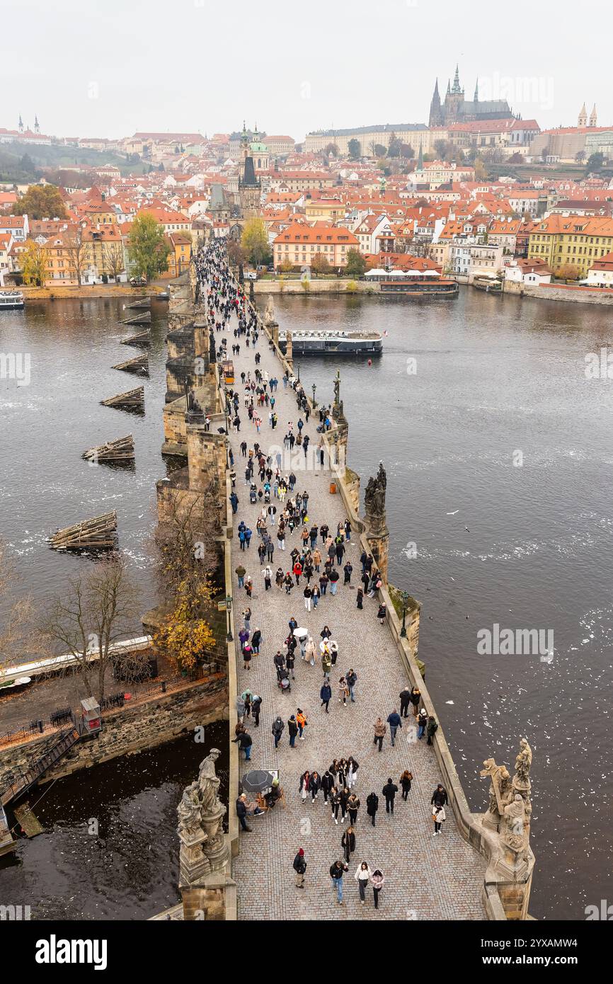 Prague charles bridge full panoramic hi-res stock photography and ...