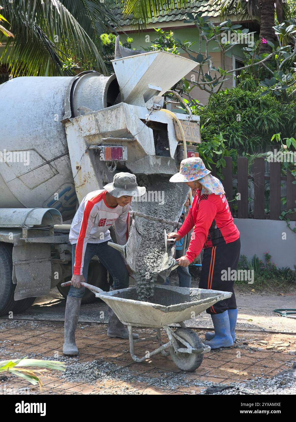 Construction workers finish concrete hi-res stock photography and ...