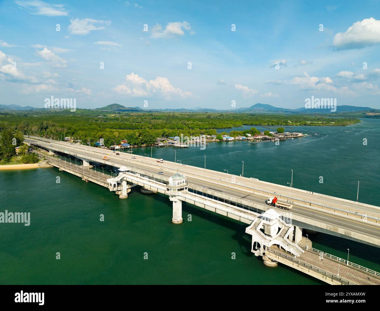 Aerial view of Sarasin bridge road transportation background concept ...