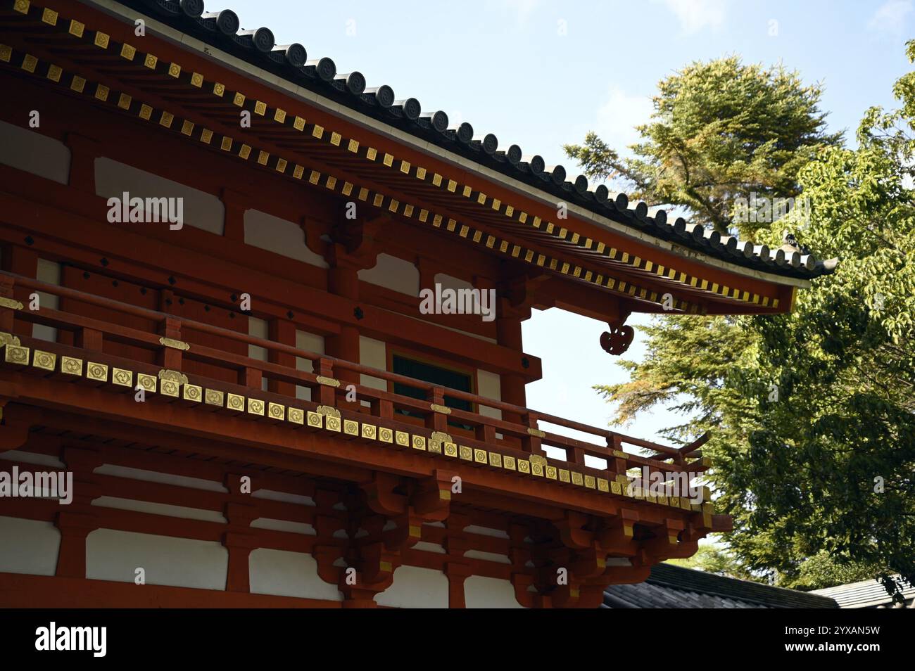 Landscape with scenic exterior view of the Shinto Shrine Yasaka-jinja ...