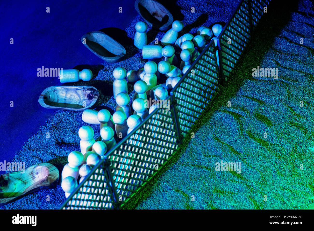 Wooden Pawns and Boats Under Blue-Green Light, Migration Art Stock ...