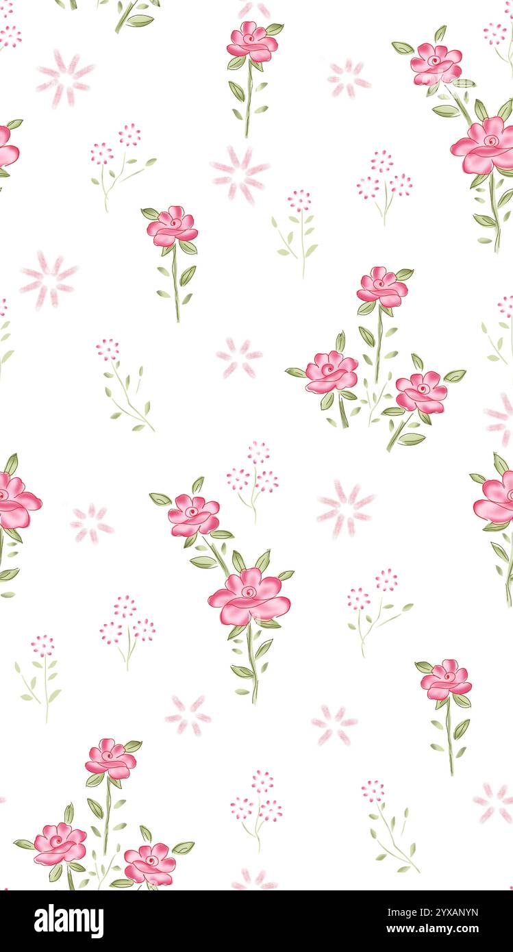 Vibrant pattern of stylized pink roses hi-res stock photography and ...
