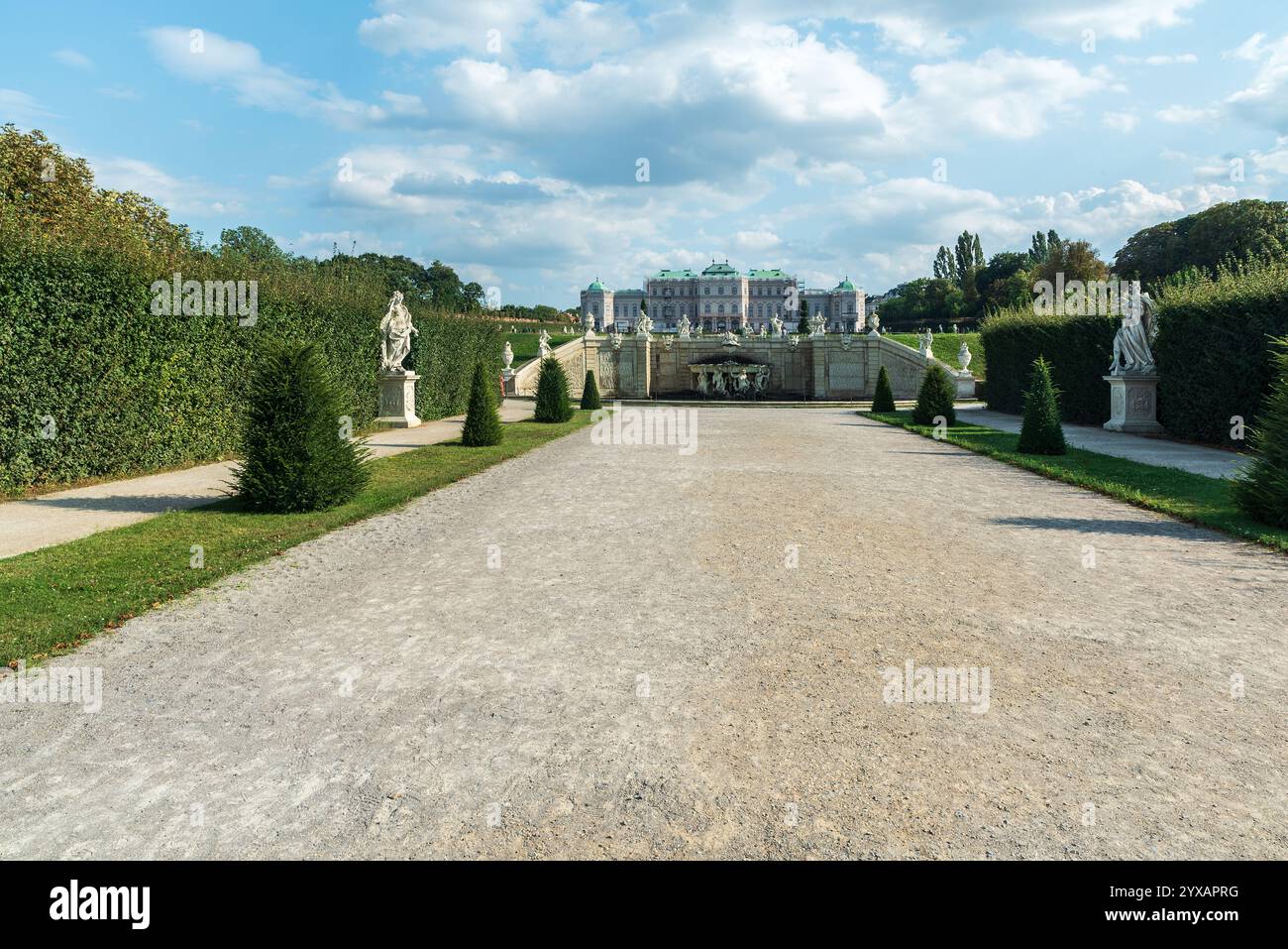 Belvedere public park with Oberes Belvedere chateau and statues in ...