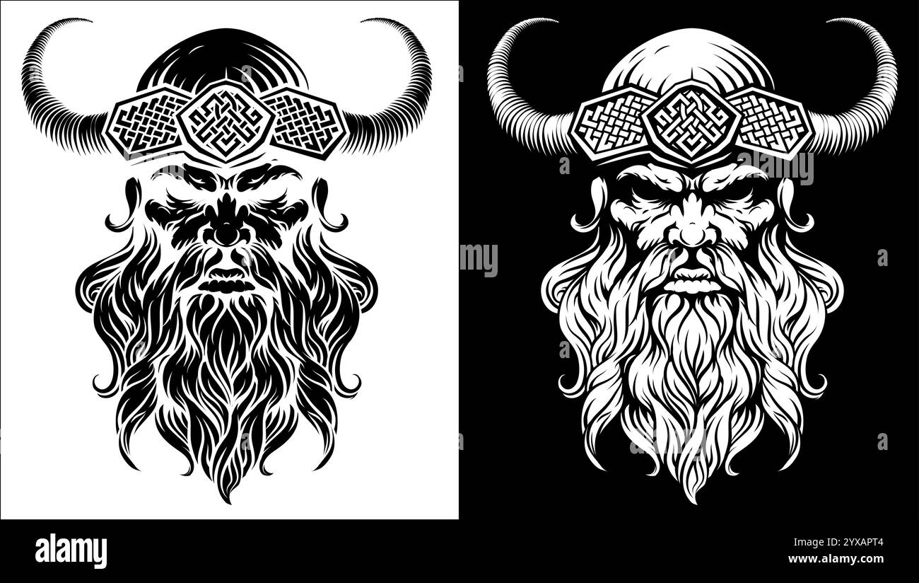 Viking Warrior Man Strong Mascot Face in Helmet Stock Vector Image ...