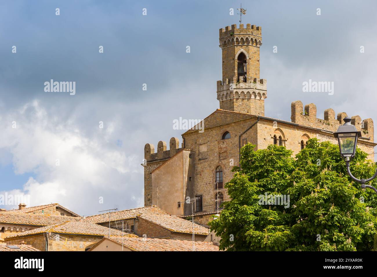 Tower of the historic town hall in Volterra, Italy Stock Photo - Alamy