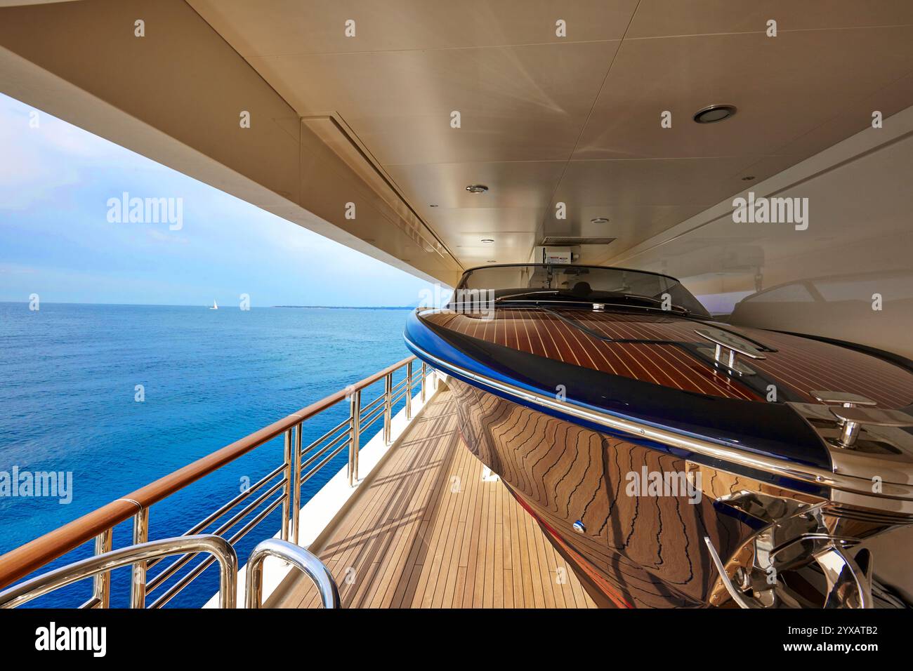 Luxury Superyacht With Stylish Motorboat on sidedeck and Scenic Ocean ...