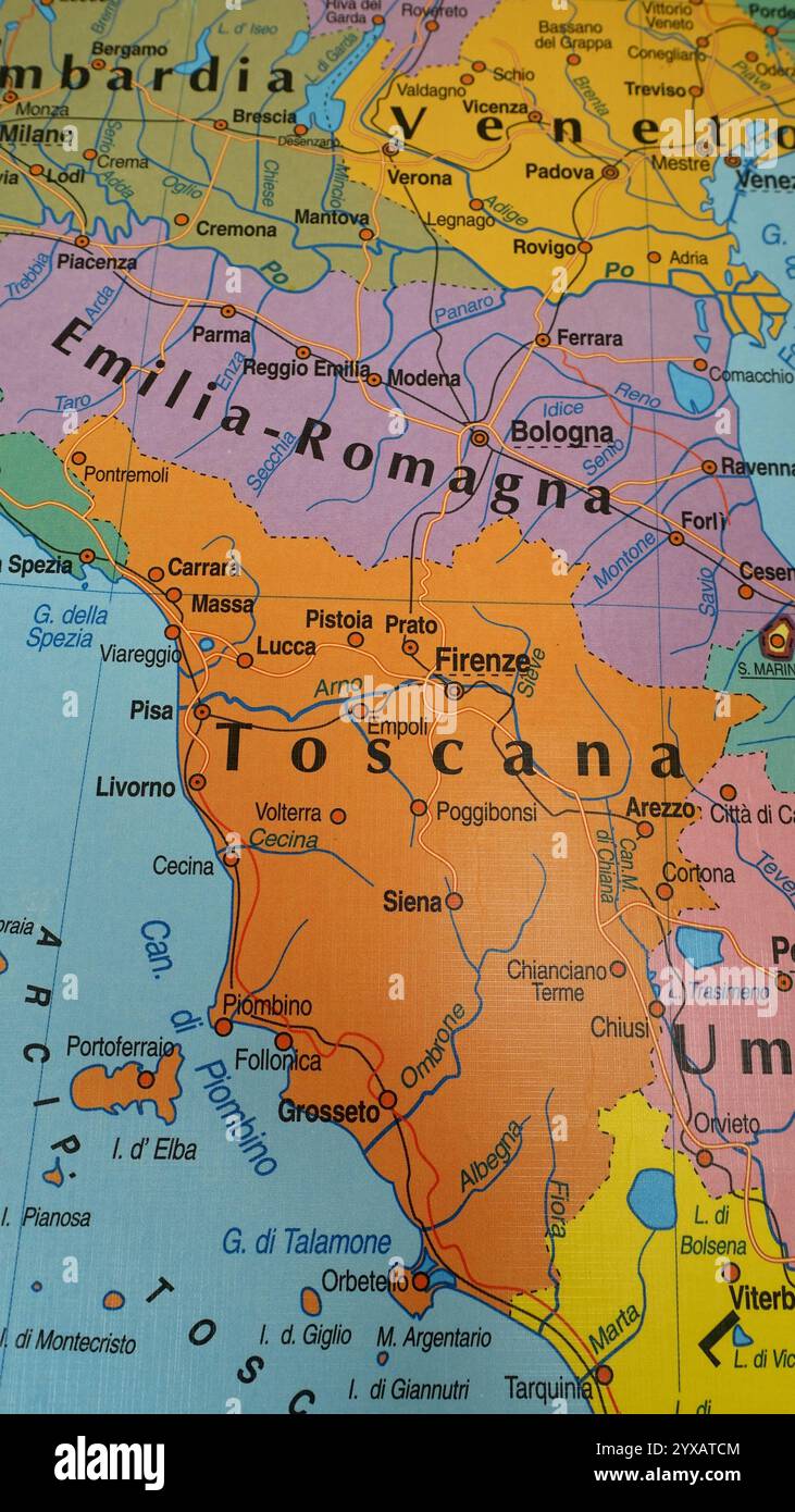 A map of part of political Italy, with Tuscany, the islands and the ...