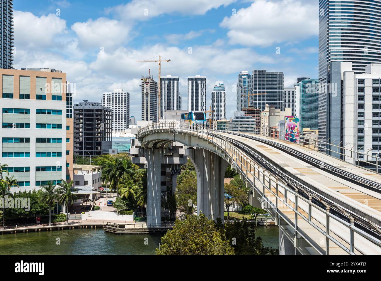Miami, FL, USA - March 30, 2024: Metromover on the bridge in Downtown ...