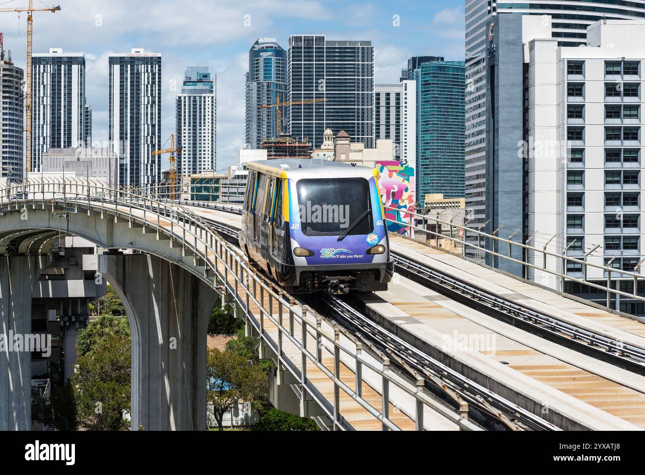 Miami, FL, USA - March 30, 2024: Metromover on the bridge in Downtown ...
