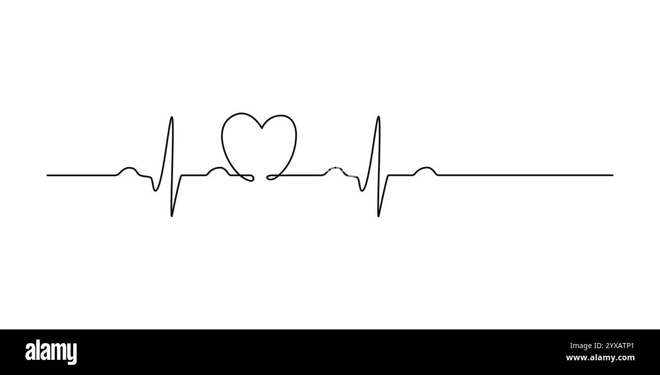 Heart Beat Pulse One Single Line Drawing Stock Vector Image & Art - Alamy