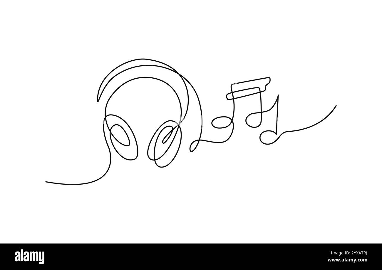 Headphones Music One Single Line Drawing Stock Vector Image & Art - Alamy