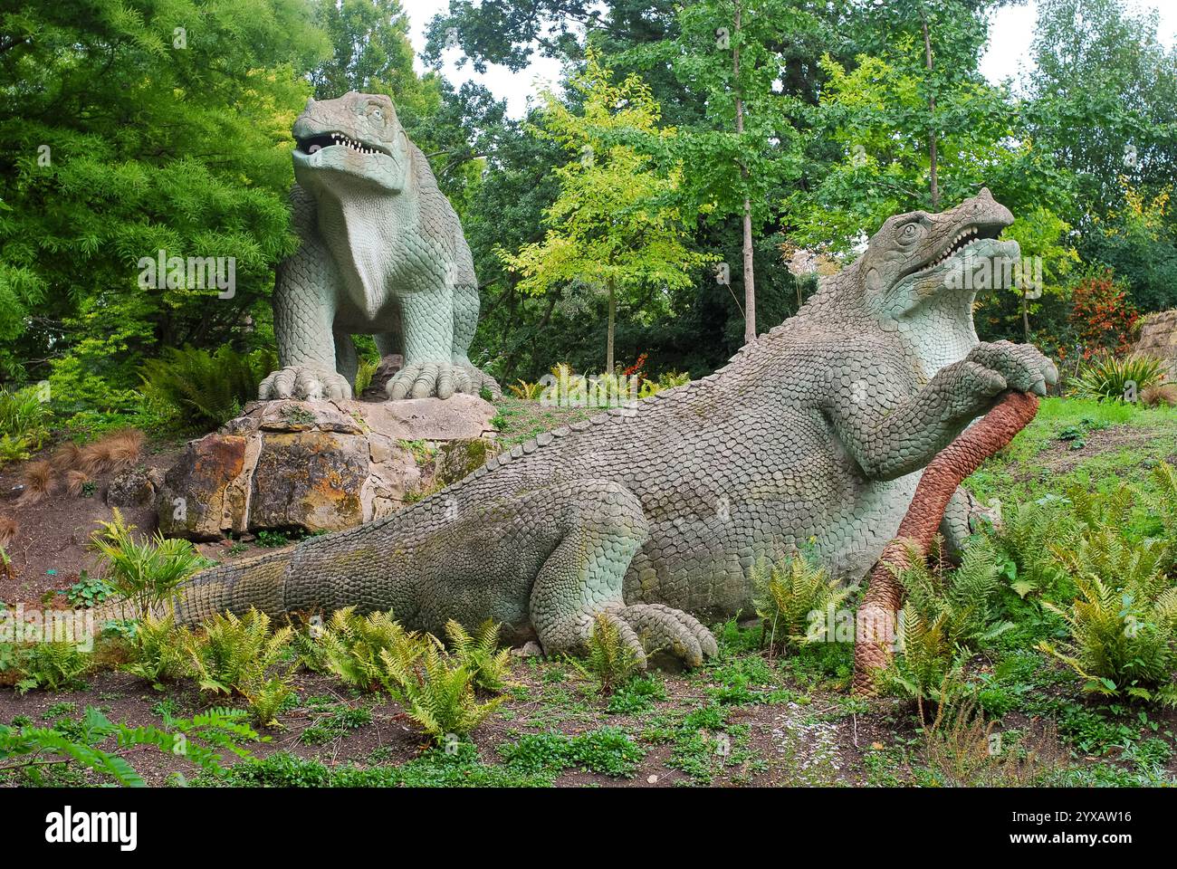 Dinosaur statues in Crystal Palace Park, London Stock Photo - Alamy