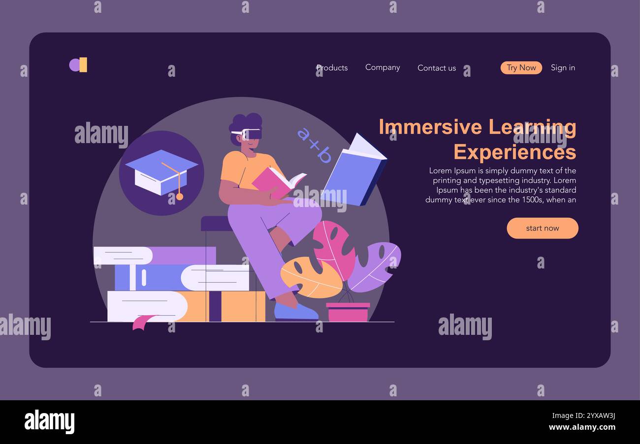 Immersive Learning concept. A person engages with virtual education ...