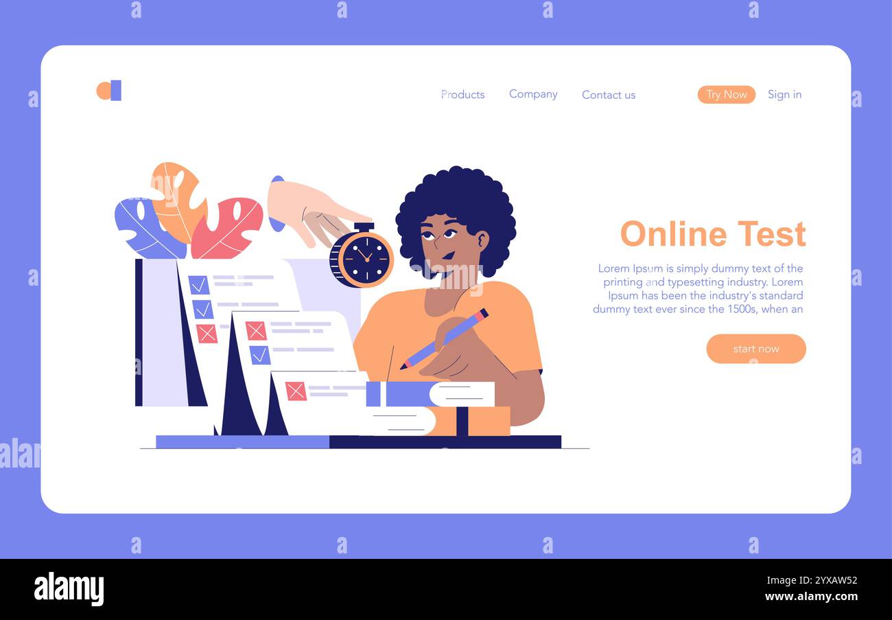 Edtech concept. Student takes an online test with a countdown timer ... Edtech concept. Student takes an online test with a countdown timer ...