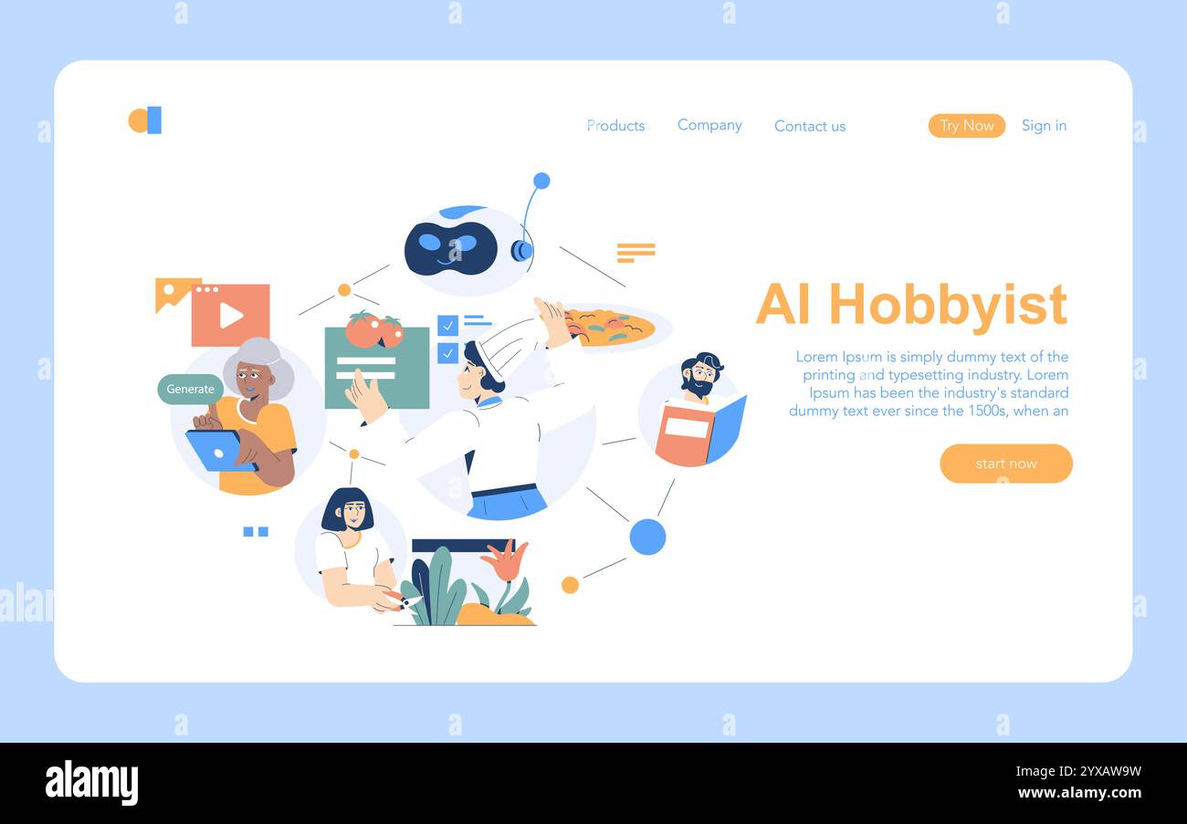 Artificial intelligence concept. Diverse characters engaging with AI ...