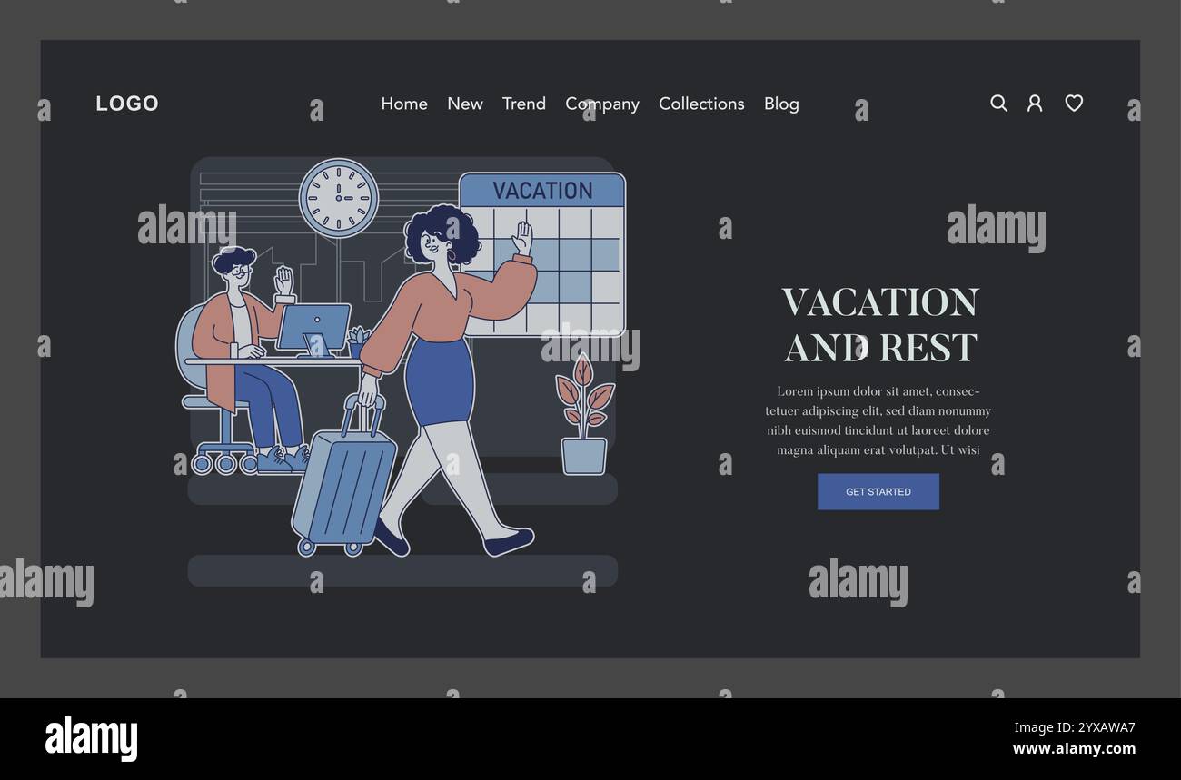 Employee starting vacation, leaving office with luggage as coworker ...