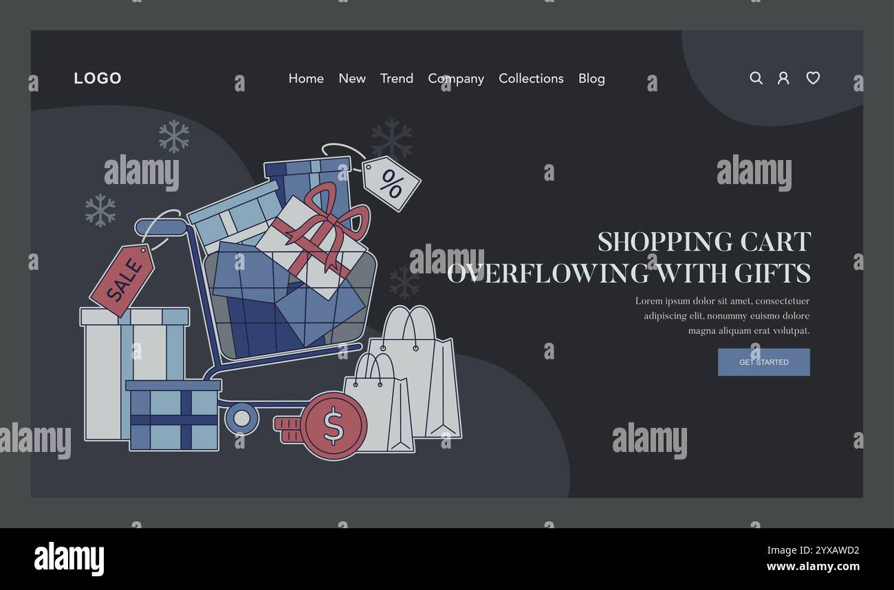 Super Saturday sale concept. Shopping cart brimming with wrapped gifts ...