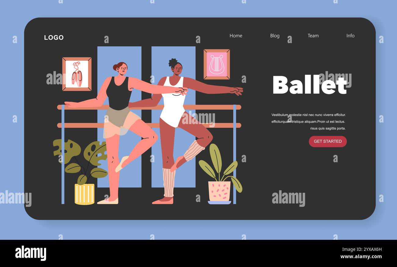 Ballet Dance concept. Two dancers practicing at ballet studio, poised ...