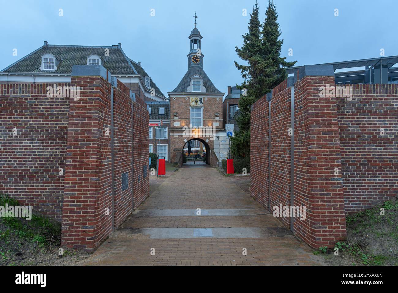 Historical water gate in dutch city of Tiel seen from Havendijk Stock ...