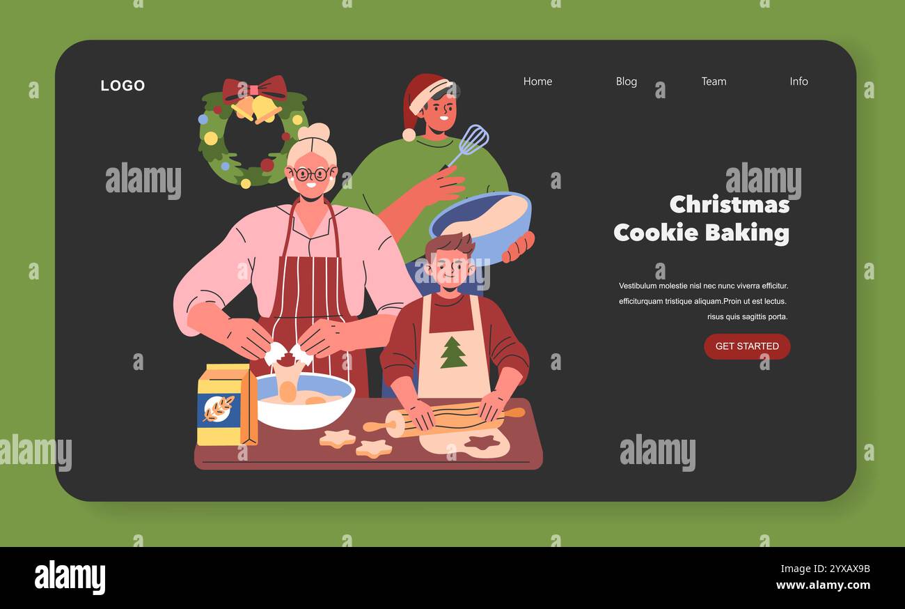 Family enjoying Christmas cookie baking together in a festive home ...