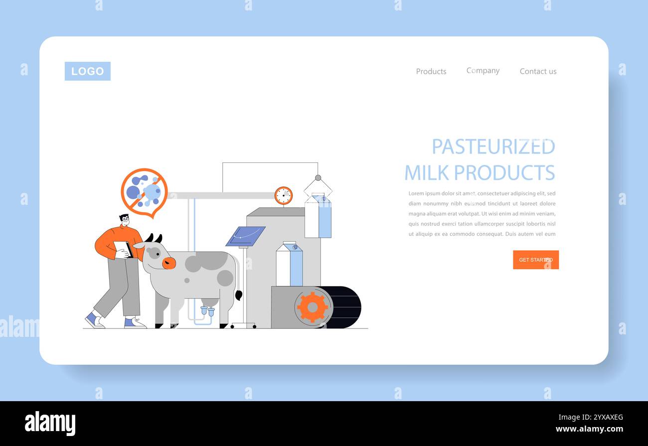 Dairy production process concept. Illustration of a dairy worker with a ...