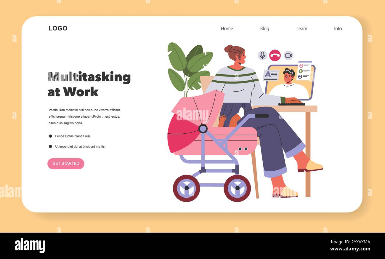 Working Mom Life concept. A mother balances baby care with office tasks ...