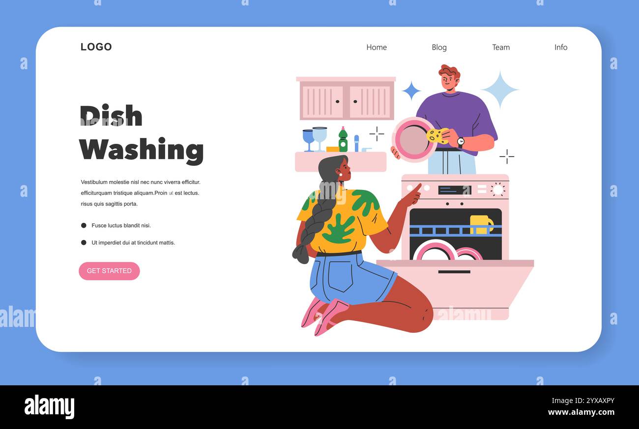 Dishwashing concept. Two people engaging in cleaning dishes with one ...