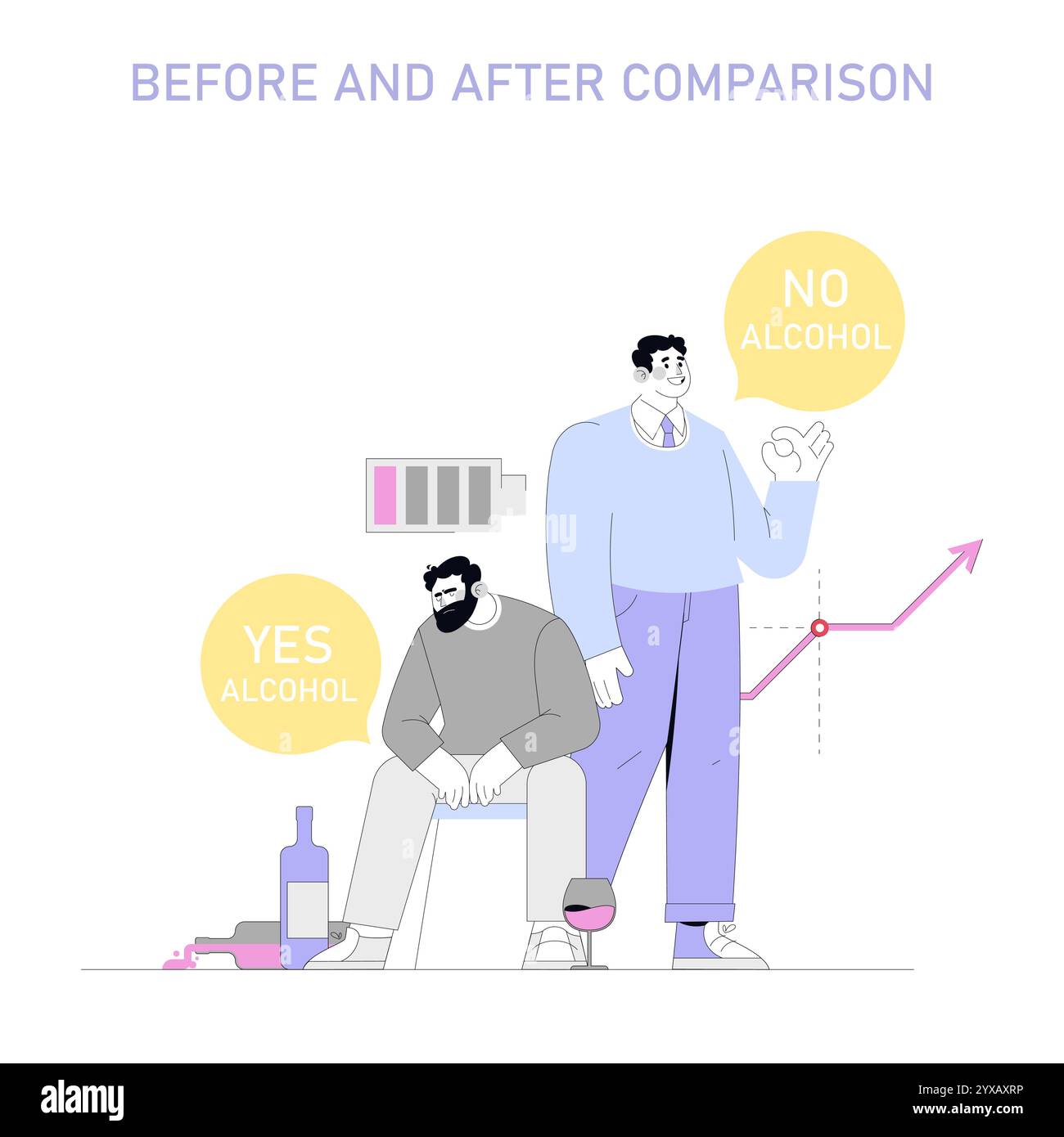 Dry January concept. Illustration of a man's transformation from ...