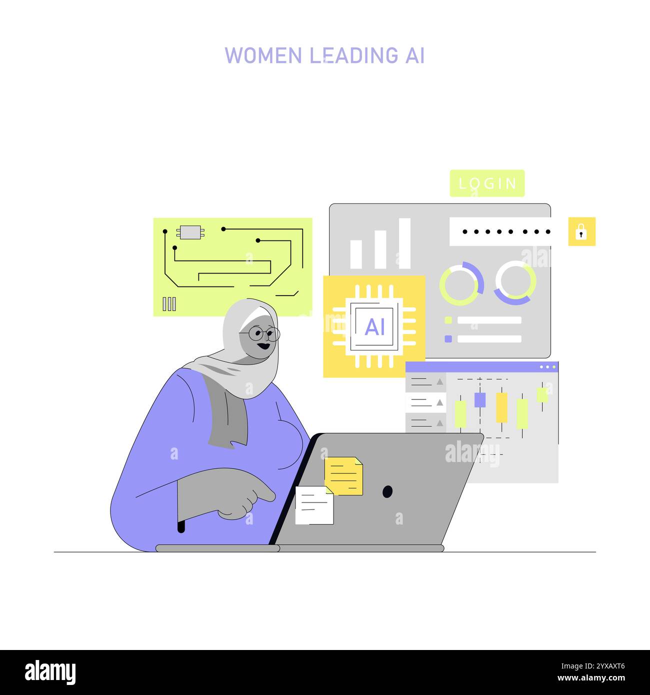Women in Tech concept. A female programmer works on AI development ...