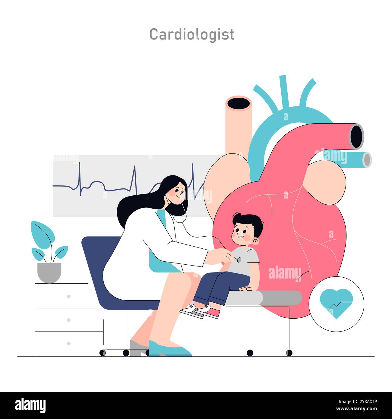Pediatric cardiology consultation concept. A friendly doctor examines a ...