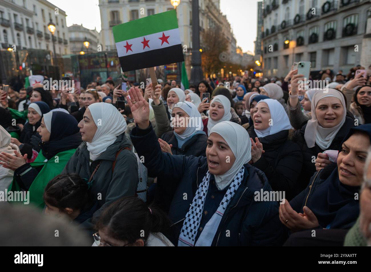 Madrid, Spain. 14th Dec, 2024. Women shouting during a celebration at ...