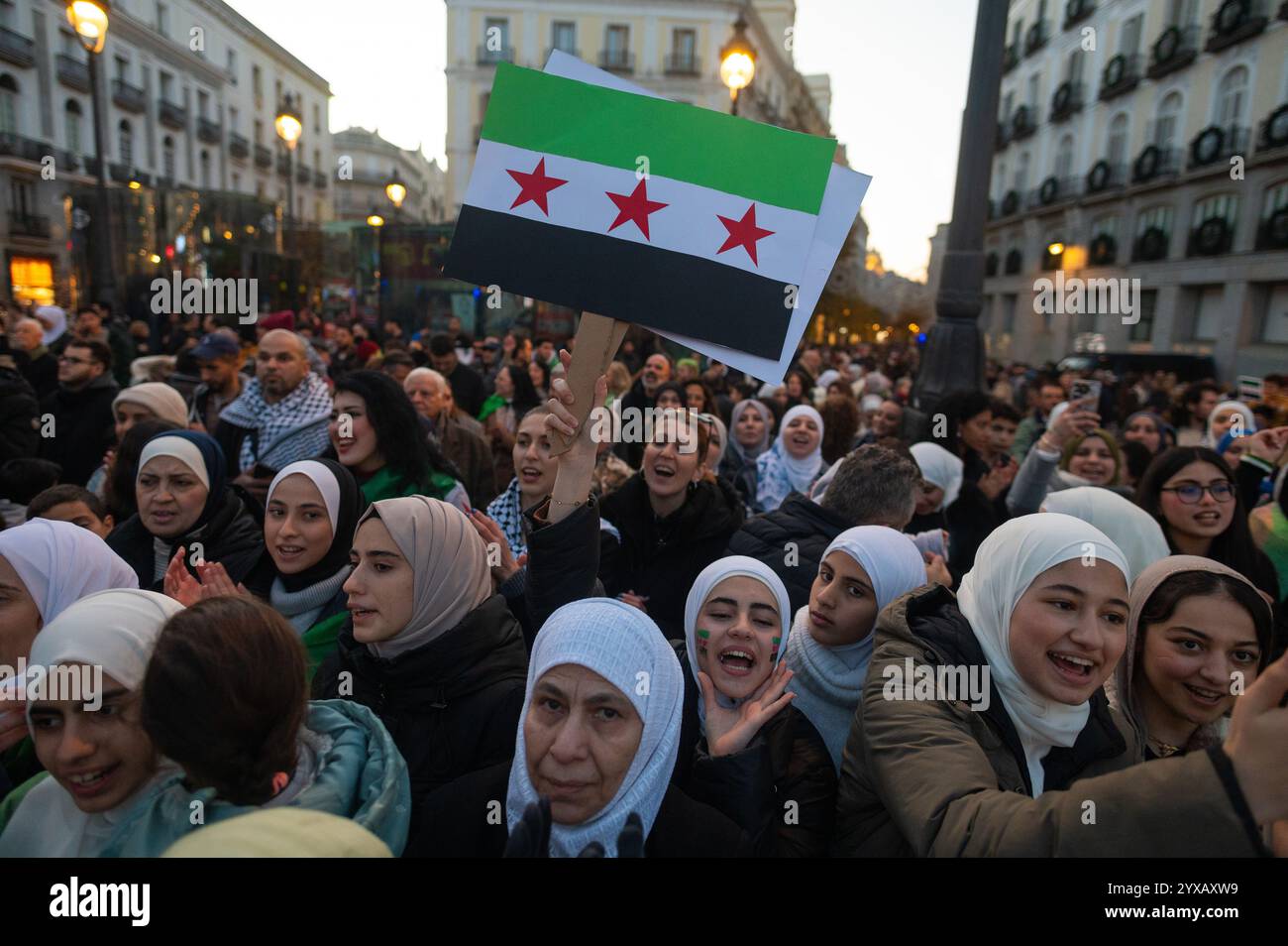 Madrid, Spain. 14th Dec, 2024. Women shouting during a celebration at ...